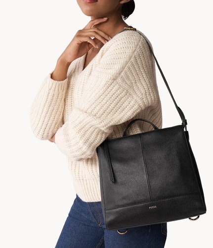 Fossil Elina Black Leather Convertible Backpack SHB2979001 Purse Bag ...