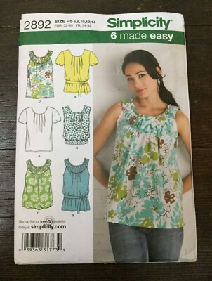 Simplicity 2892 Top Sleeve Neckline Variations 6 Looks Easy Size 6-14 ...