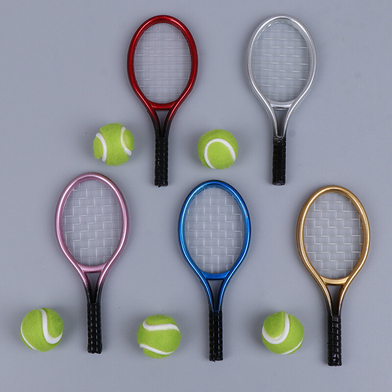 2Pcs 1:6 1:12 Dollhouse Miniature Tennis Racket + Ball Dolls ...