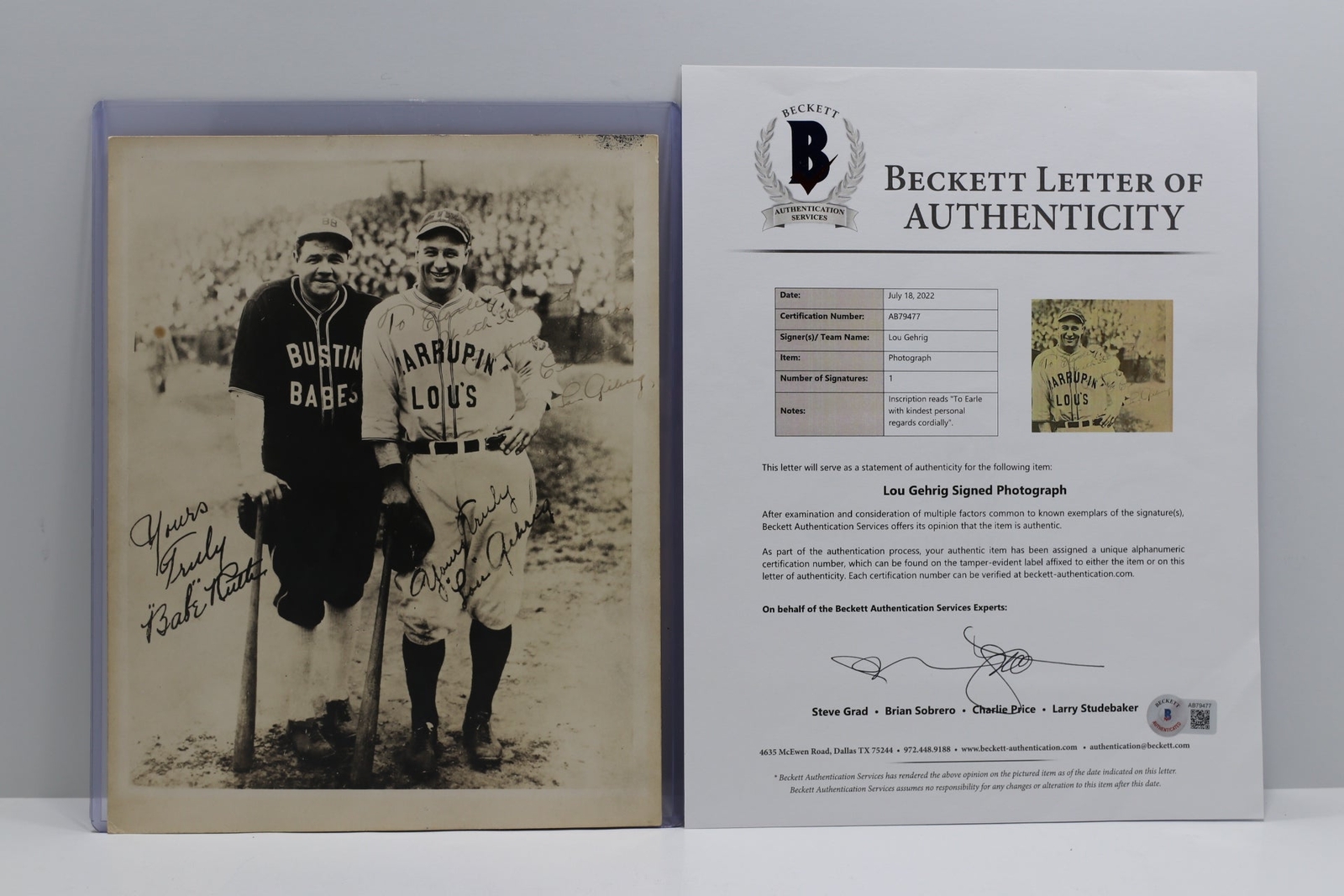 LOU GEHRIG SIGNED BARNSTORMING TOUR PHOTO Babe Ruth NEW YORK YANKEES ...