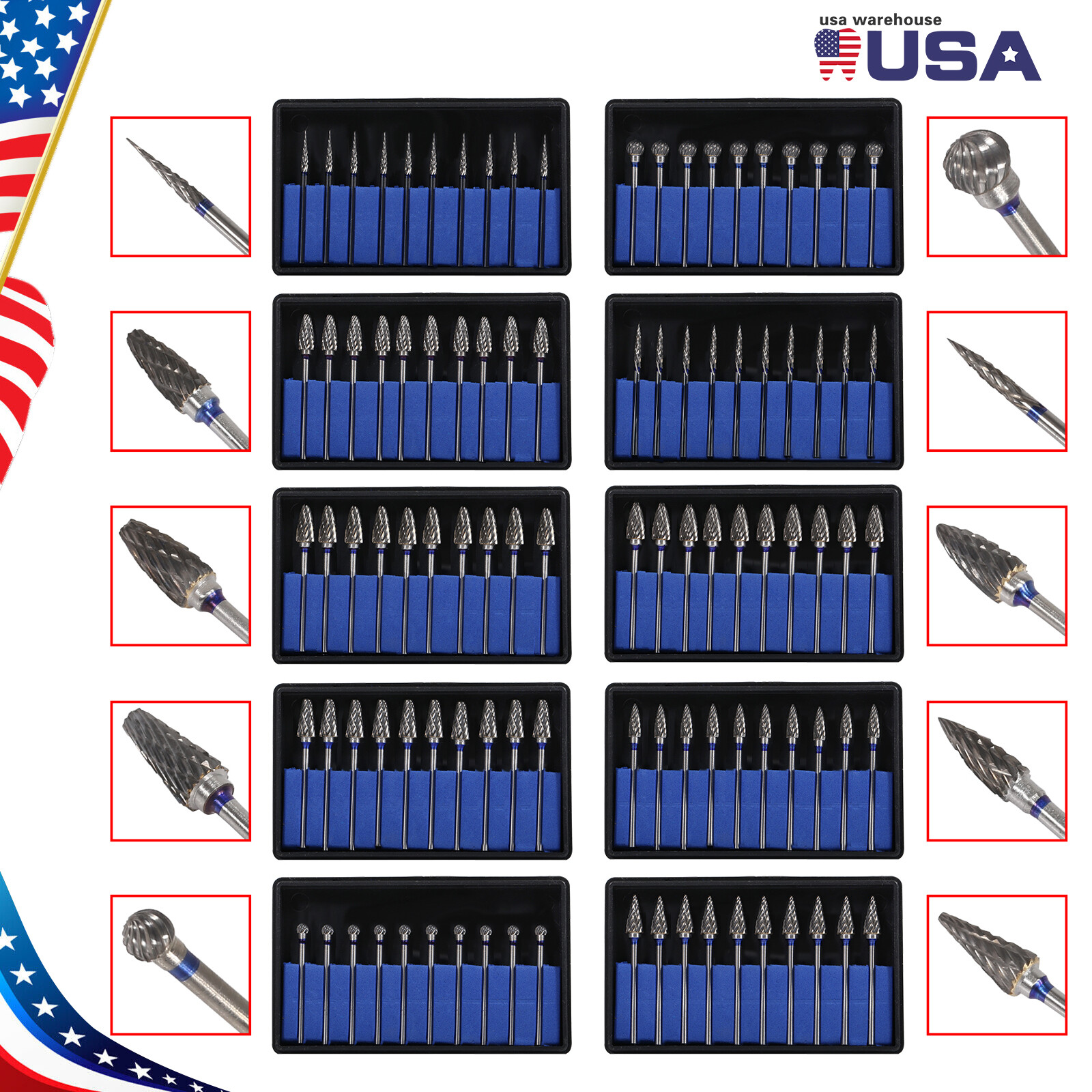 10 Types Dental Lab Polishing Bur Drills Tungsten Steel Carbide Burs HP ...