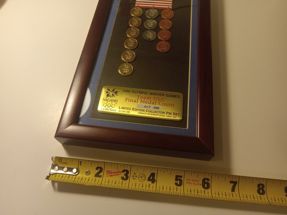 Nice! Limited Edition 1998 USA Nagano Winter Olympic Pin Set Framed 217 ...