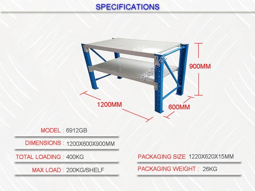 1.2M x 0.6M x 0.9M Workbench Work Metal Steel Storage Shelving Shelves ...