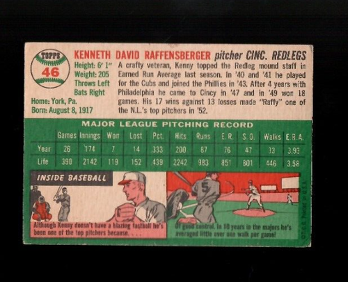 Ken Raffensberger 1954 Topps Cincinnati Redlegs Baseball Card #46 | eBay