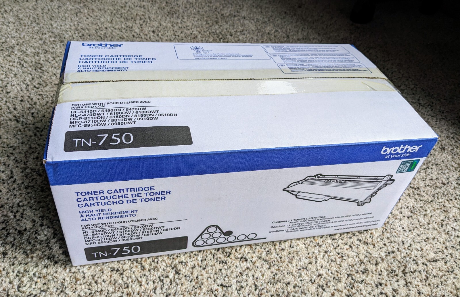 Brother TN750 Black High-yield Mono Laser Toner 8000 Pages New Sealed ...