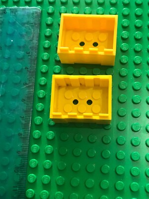 Lego 2 x YELLOW Minifigure Container Crate 3 x 4 x 1 2/3 with Handholds ...
