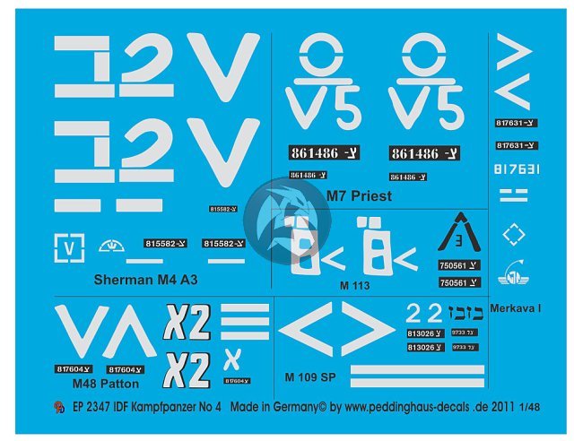 Peddinghaus 1/48 Israeli IDF Tank and Vehicle Markings No.4 (6 vehicles ...