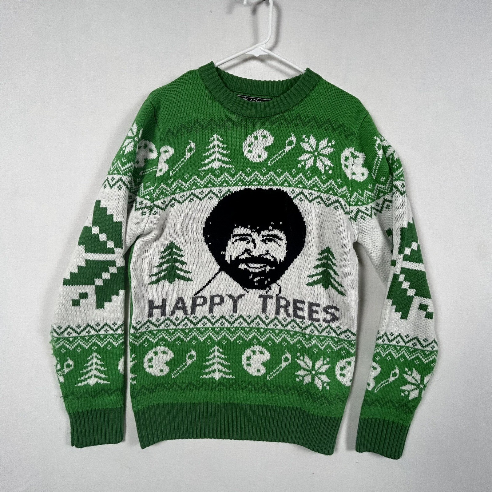 Bob Ross Men Green & White "Happy Trees" Holiday Fair… - Gem