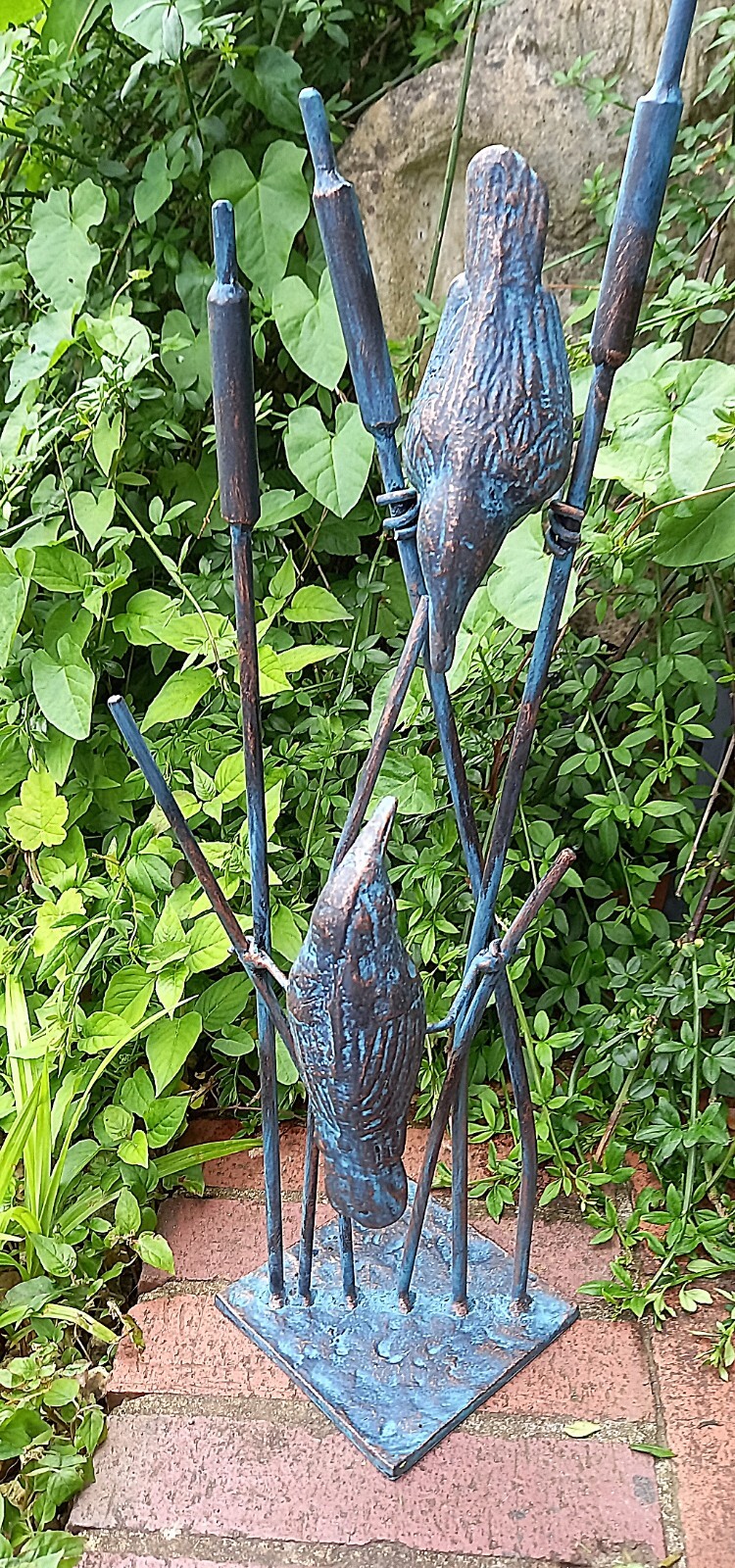 Birds on Reeds Garden Statue - Cast Iron with a Beautiful Aged Bronze ...