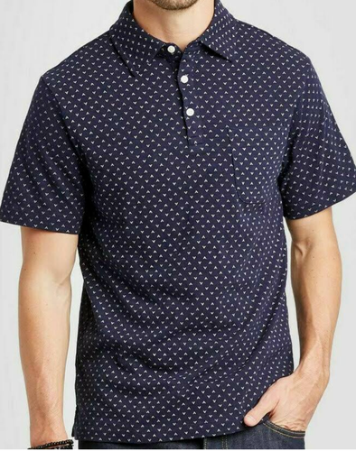 Men's Goodfellow & co. NWT Blue Print Pullover Polo Shirt Pocket 617 ...