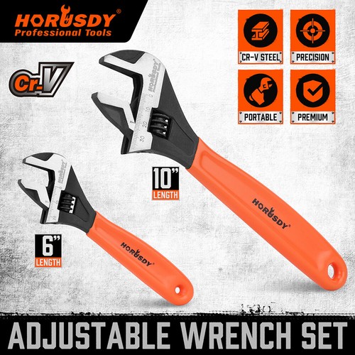 HORUSDY 2Pcs Adjustable Wrench Set 6" 10" Shifter Wide Jaw Spanner Cr-V ...
