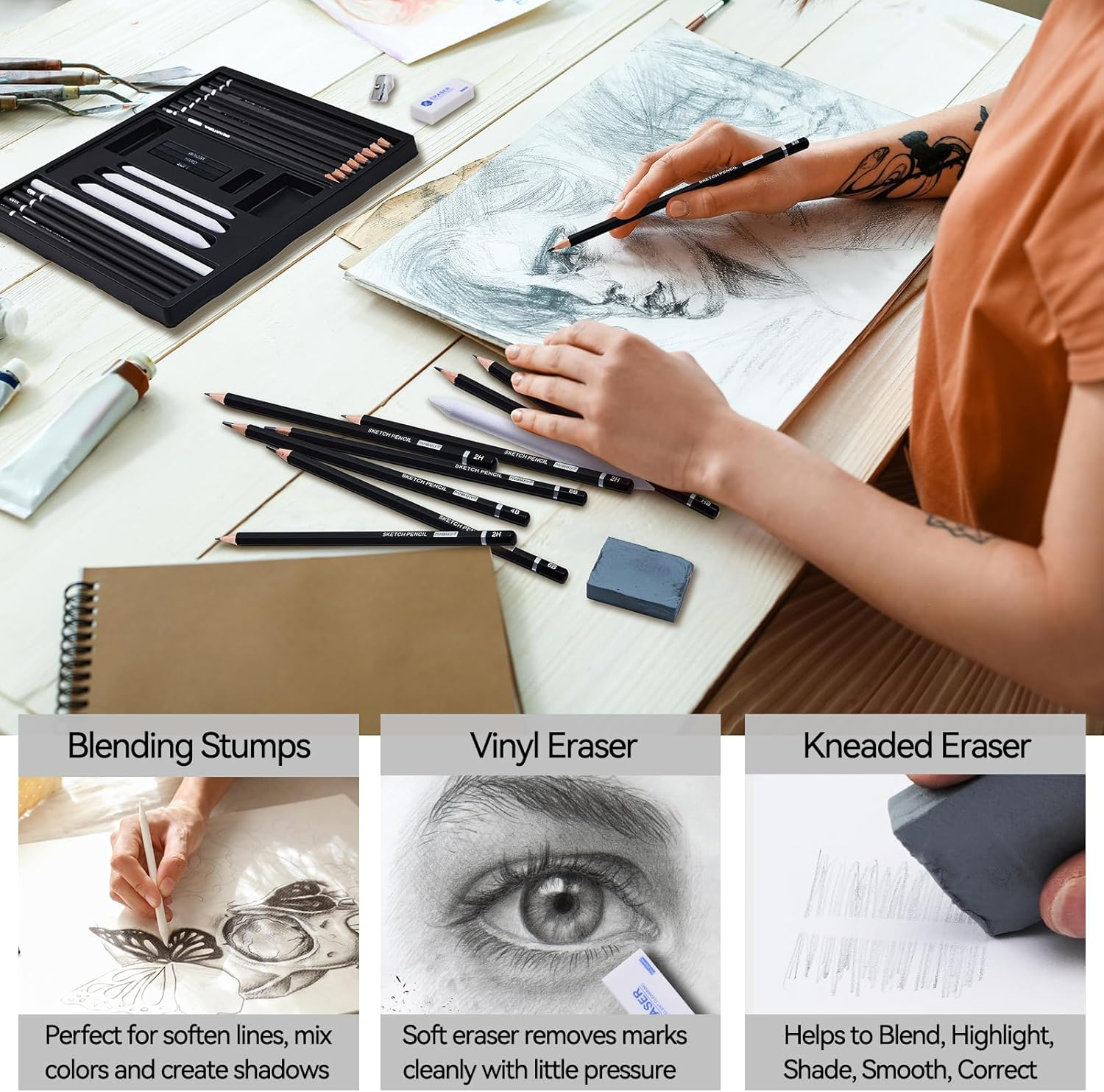 Drawing Sketching Pencil Set, 22 Piece Pro Art Pencil Kit - Graphite ...