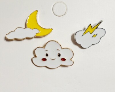 Set of 3 small clouds badge metal pins. | eBay