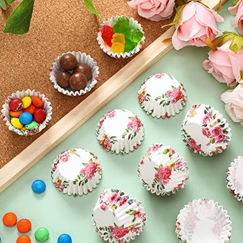 600 count Pink Mini Cupcake Wrappers Liners for Baking Flower Cupcake ...
