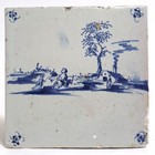 Set 4 Antique Dutch Delft Blue & White Pottery Square Tiles 19th ...