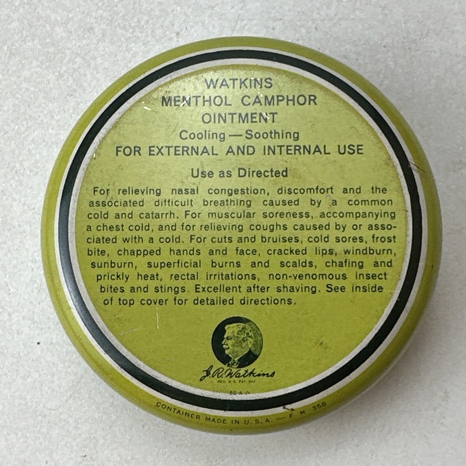 Vintage Watkins Menthol Camphor Ointment 5 oz. Advertising Tin J. R ...