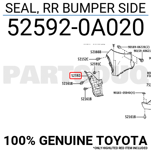 525920A020 Genuine Toyota SEAL, RR BUMPER SIDE 52592-0A020 | eBay