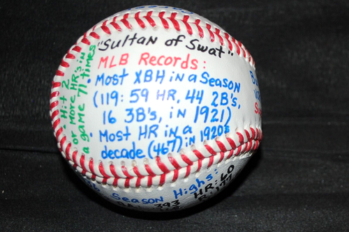 BABE RUTH BASEBALL HAND PAINTED OVER 25 CAREER STATS AWESOME GIFT | eBay
