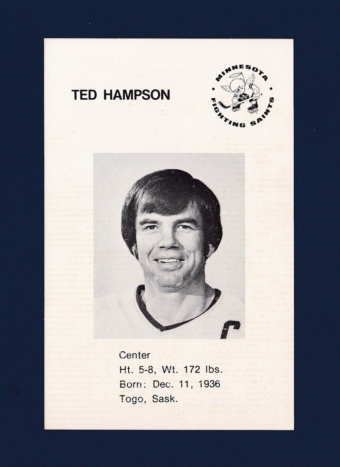 Ted Hampson signed Minnesota Fighting Saints vintage team issued hockey ...