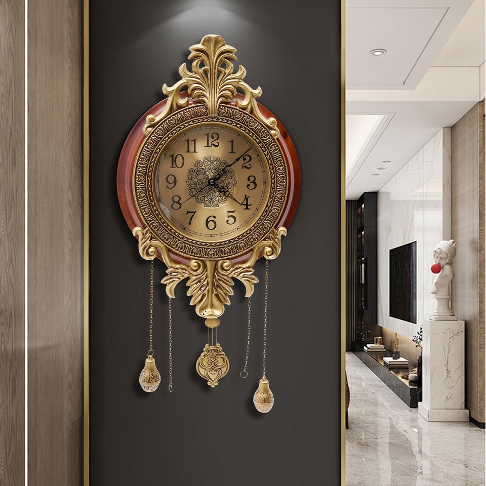 Wall Clock w/ Pendulum Dia 9" Retro Indoor Silent Wall Clock Battery ...