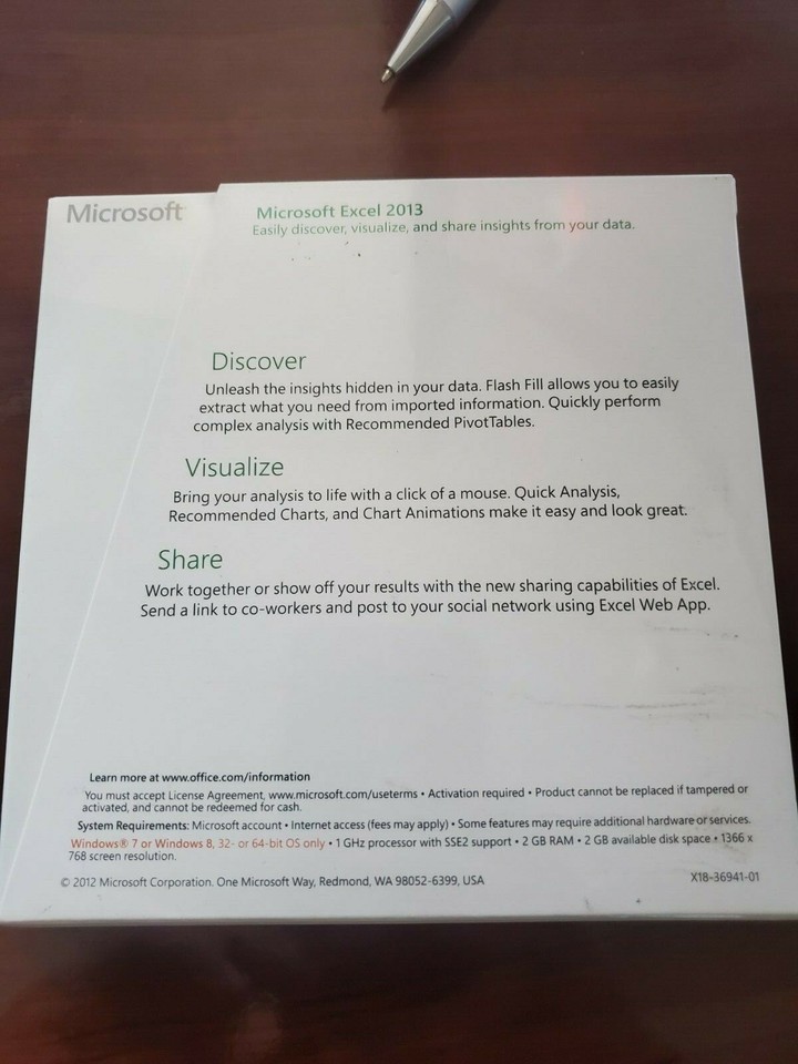 Microsoft Excel 2013 Retail DVD Install PC Windows 1 PC Non Commercial ...