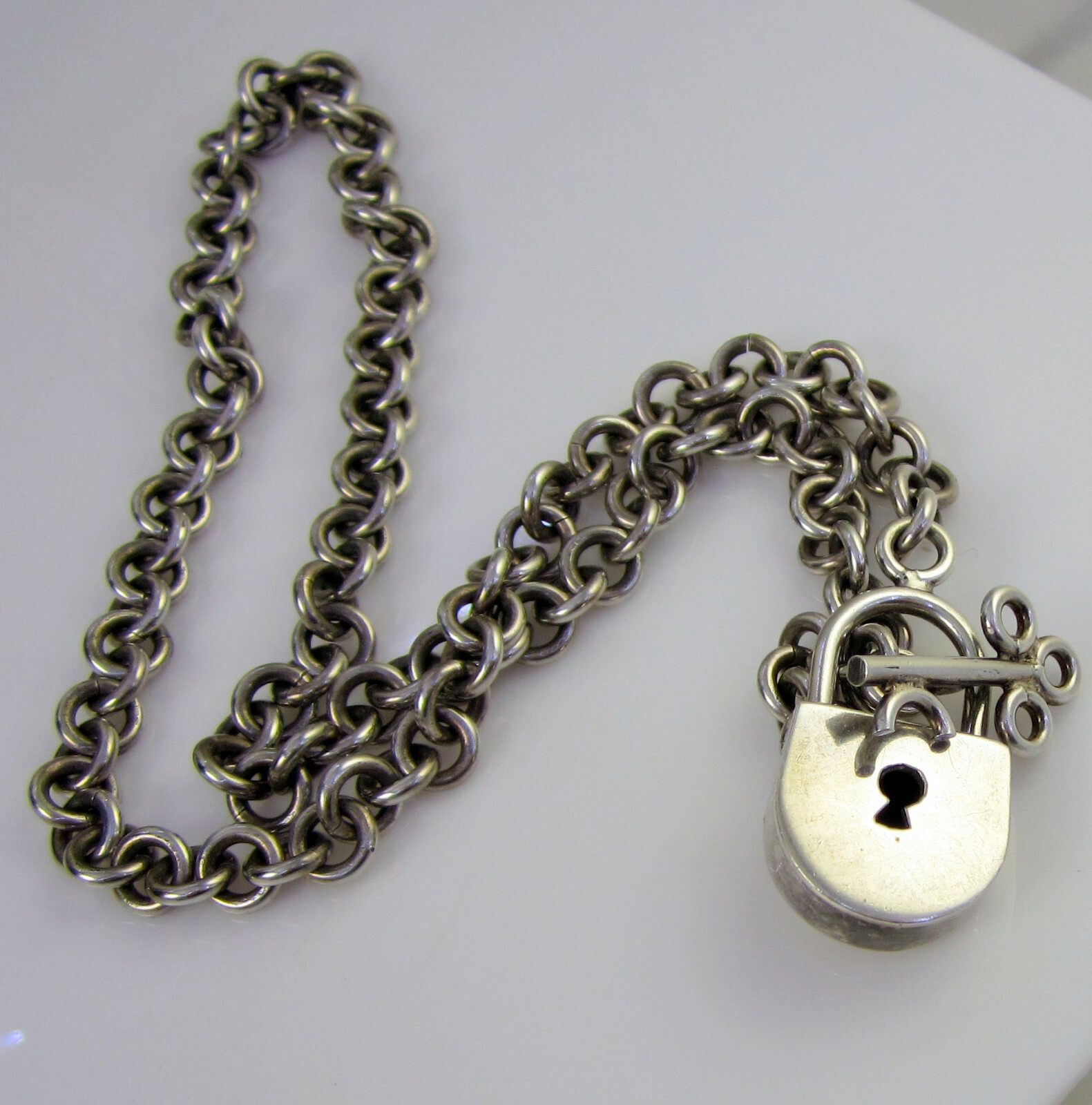 Stunning Vintage Large Sterling Silver Padlock Lock Key Chain 65.2 Gram ...