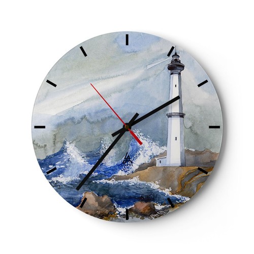 Horloge murale en verre 30x30cm Phare Eau Illustration vague Wall Clock ...