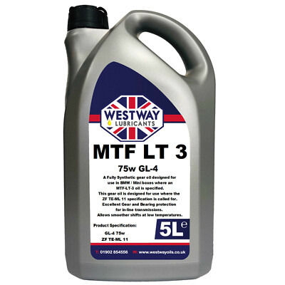 5L MTF-LT-3 SYNTHETIC GEAR OIL FOR BMW MINI LT3 WESTWAY LUBRICANTS 75W ...