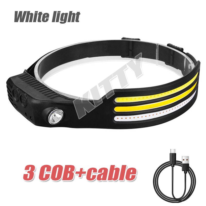 COB LED Headlamp USB Rechargeable Headlight Bar Head Band Torch Work ...