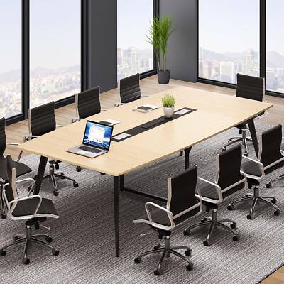 8FT Large Rectangle Conference Table Office Meeting Room Table w/ Cable ...