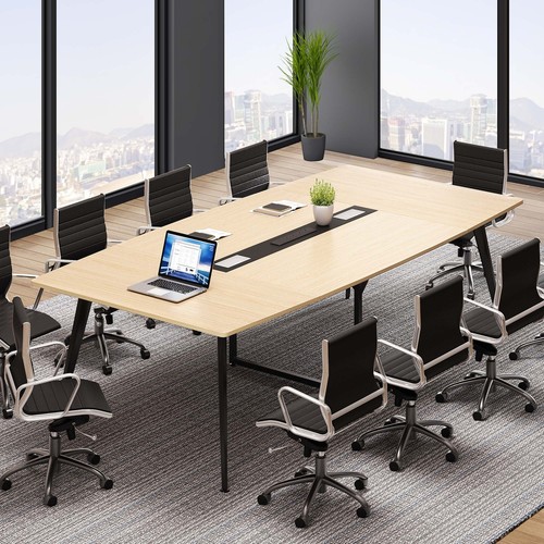 8FT Large Rectangle Conference Table Office Meeting Room Table w/ Cable ...