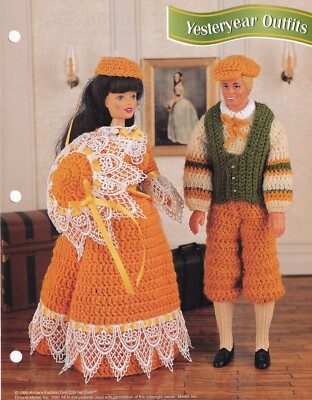 Fashion Doll Crochet Pattern YESTERYEAR OUTFITS His Hers Dress Knickers ...