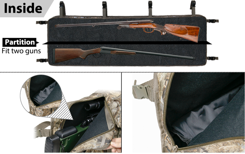 UTV Double Gun Bag Rack Rifle Carrier Case Rear Roll Cage Storage ...