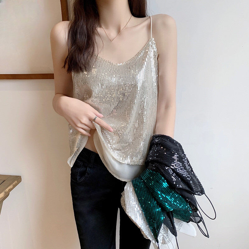 Silver Sequin Tank Top Outfit Crop Tank Top Silver On White Gilded