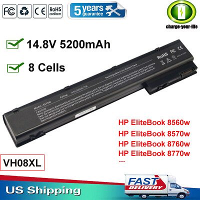 VH08XL Battery for HP Elitebook 8560W 8570W 8760W 8770W Series 632425 ...
