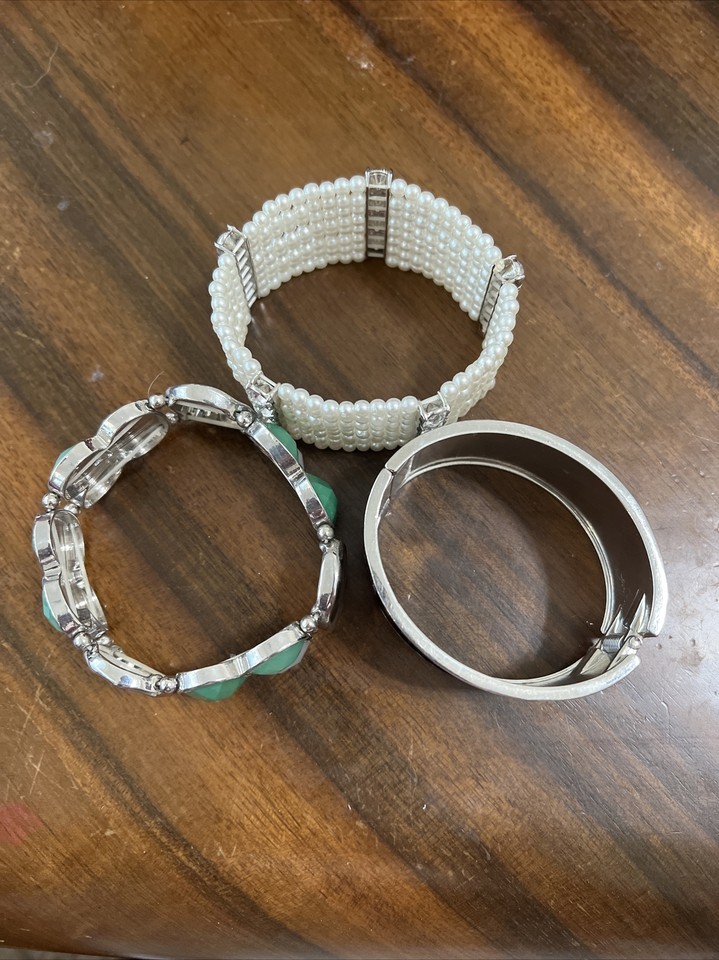 Costume Stretch Rick Candy Pearl And Bangle Wide Bracelets - Lot Of 3 ...