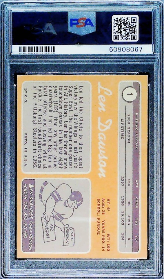 1970 Topps Football #1 Len Dawson Kansas City Chiefs PSA 5 EX Trading ...