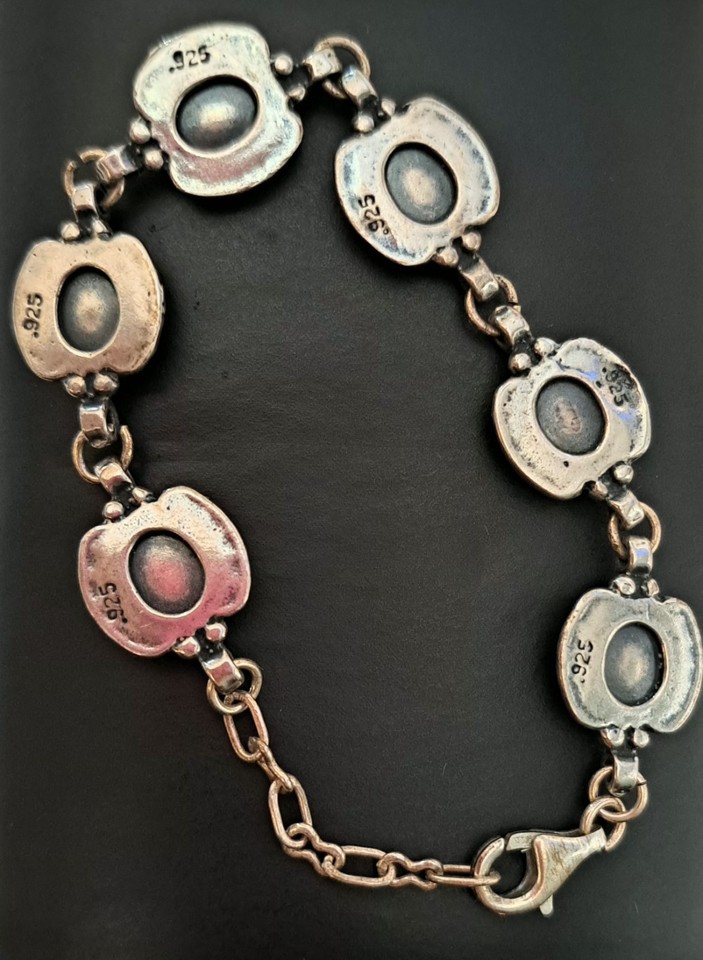 Vintage Sterling Silver Blue Fire Opal Oval Chain Link Bracelet 6"1/2 ...