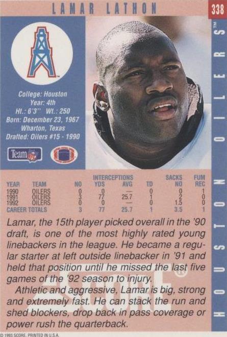 1993 Score Lamar Lathon #338 for sale | eBay