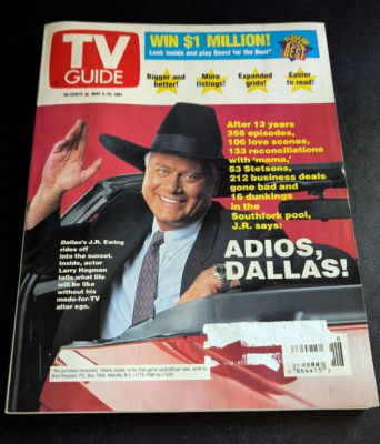 TV Guide May 4-10-Adios, Dallas J.R. Ewing 1991 Bigger Better TV Guide ...