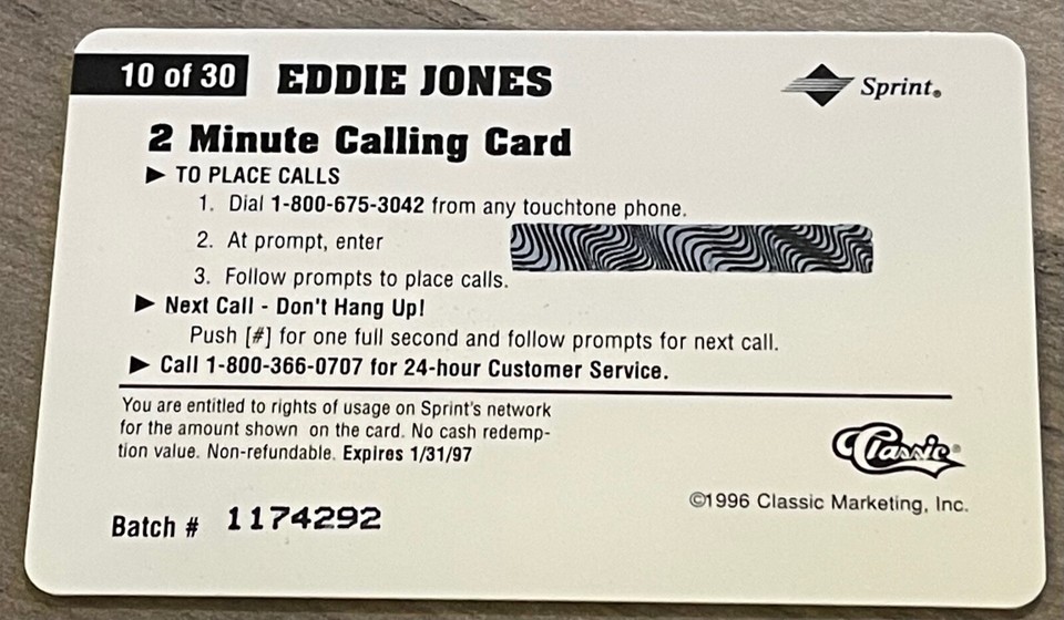 1996 Classic Assets NBA Two Dollar, Two Minute Sprint Calling Card ...