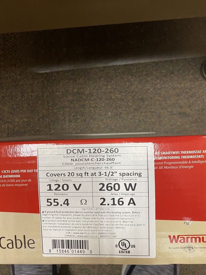 Warmup DCM-PRO Electric Heating Cable DCM-120-260 120V 260W 20sf - New ...