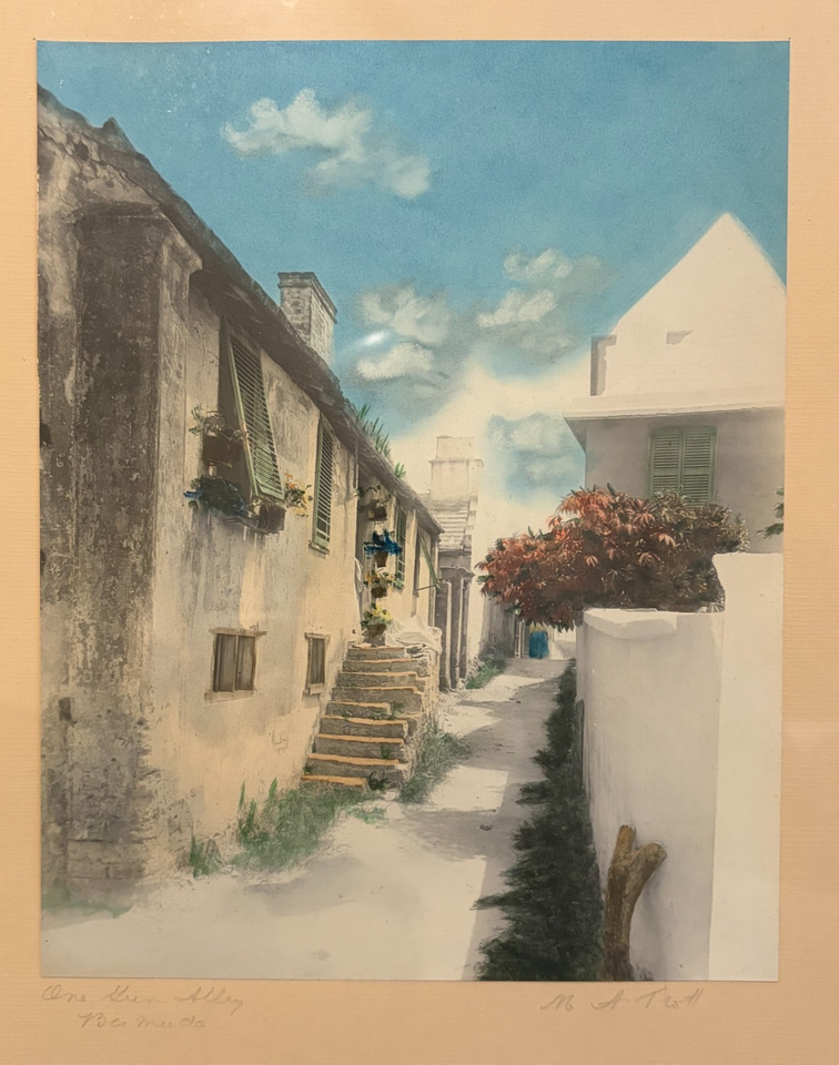 M.A. Trott Antique Color Photography. "One Gun Alley" Bermuda...Signed ...