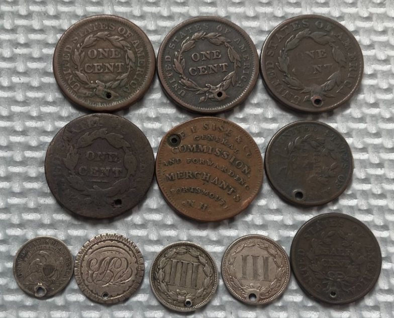 11 Holed Type Coins: Large Cents, Half Cent, Capped Bust Half Dime, etc ...