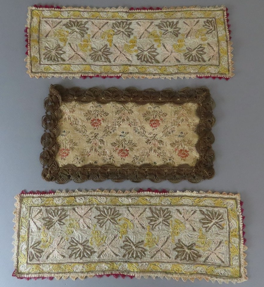Lot 3 Small Antique French BROCADE + Point de Bouvais Tambour ...