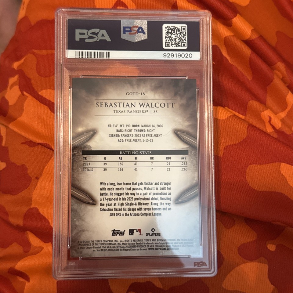 2024 BOWMAN CHROME GLADIATORS/DIAMOND GOLD 1/50 PSA 9 SEBASTIAN WALCOTT ...