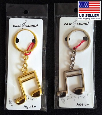 Pair of Music Note Keychain, Silver & Gold, Double Eighth, Great Gift ...