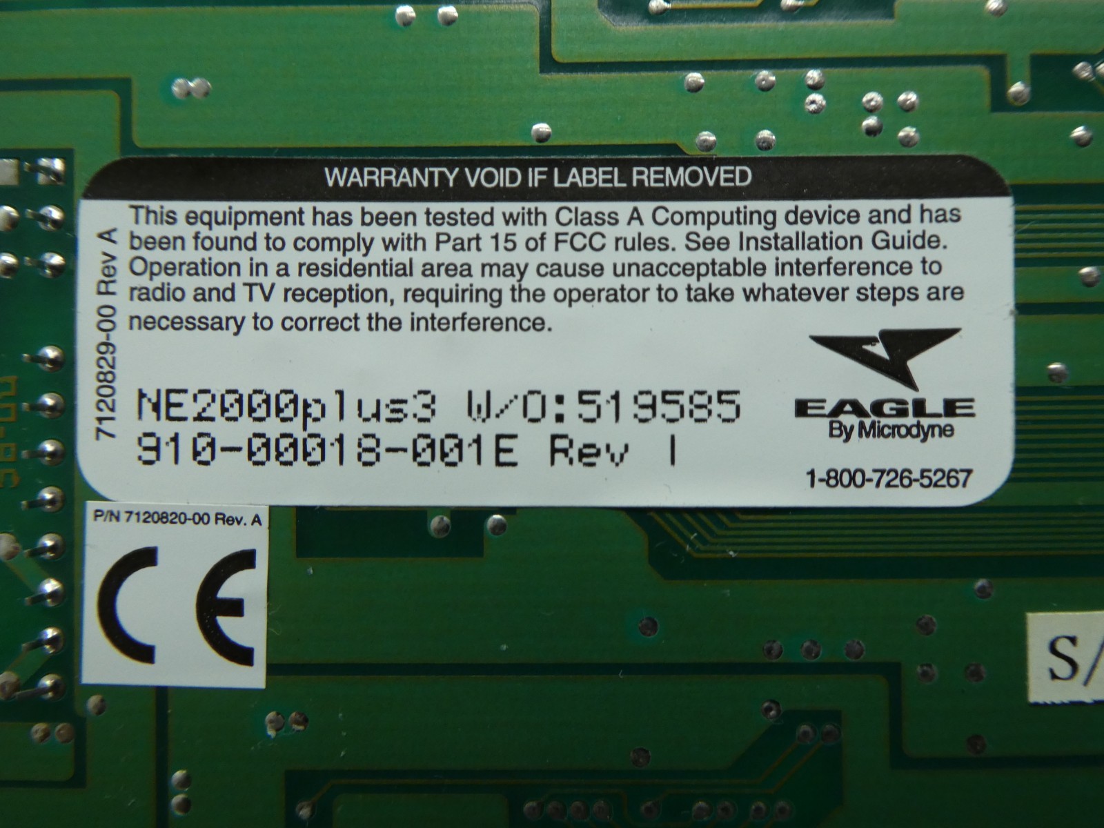 Eagle Microdyne 910-00018-001E NE2000plus3 PCB Card Used Working | eBay