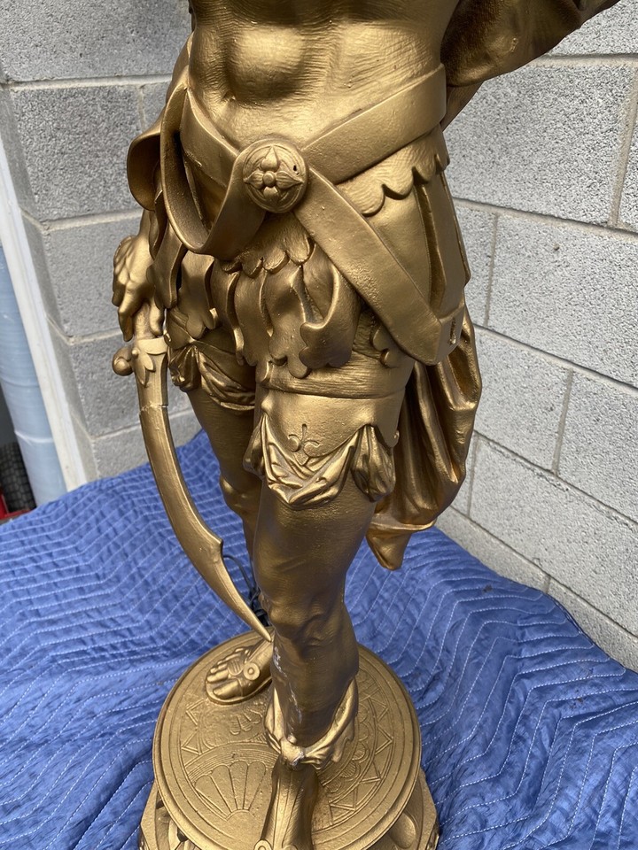 ANTIQUE FIGURAL KNIGHT GAS NEWEL POST LIGHT, 63” TALL, MITCHELL, VANCE ...