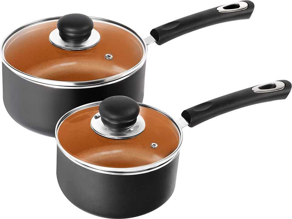 Nonstick Cookware Saucepan Set 1 Quart and 2 Quart with Glass Lid ...